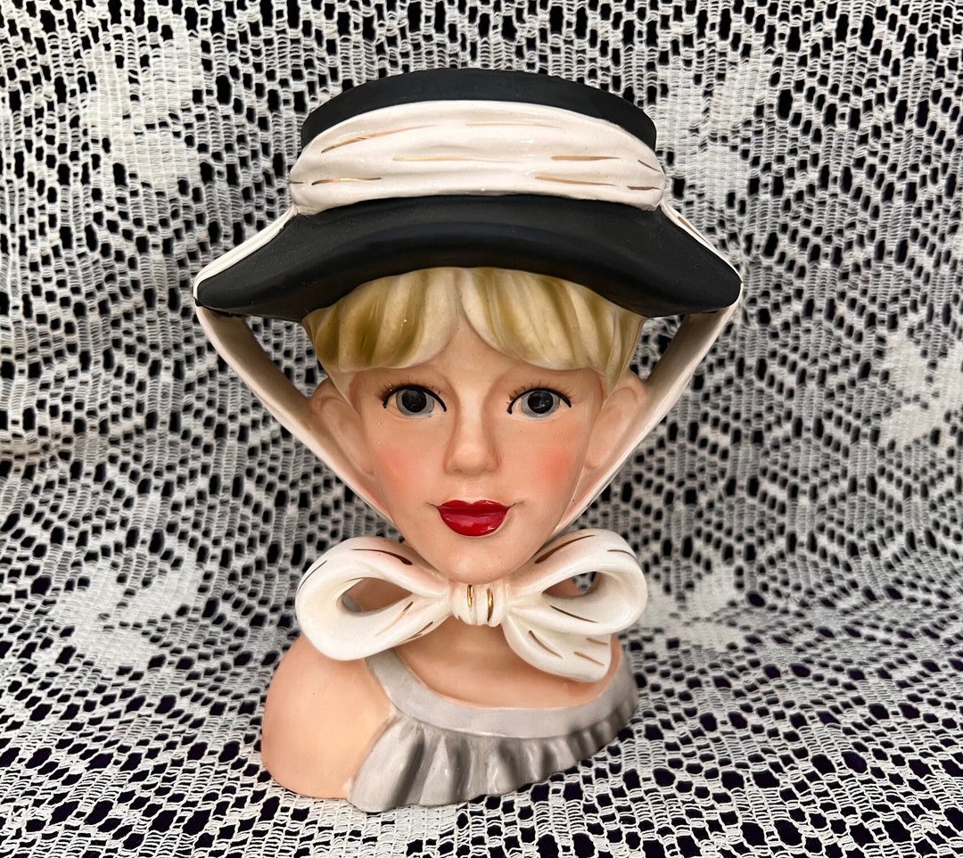 Vintage Relpo Lady Head Vase With Large Hat, 7 Inch - Etsy