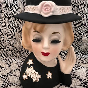 Rare and Classy Vintage Lady Head Vase W/hat, Hand, and golden Flowers ...