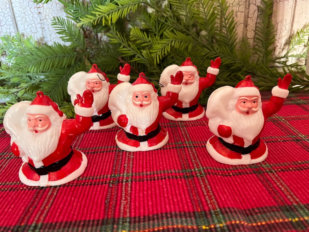 Vintage Set of 5 Santa Light Covers Hard Plastic Christmas Light Covers ...