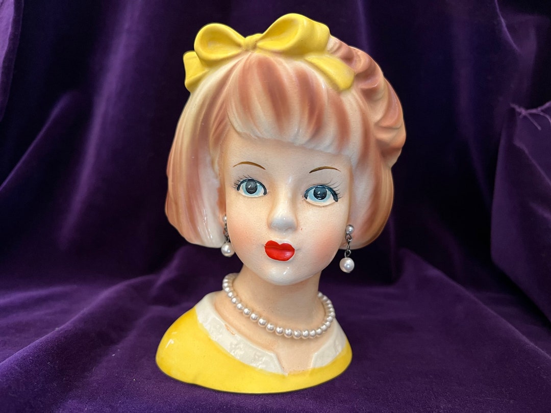 Vintage Relpo Head Vase, 1960s Lady With Yellow Hair Bow 5 3/4" - Etsy
