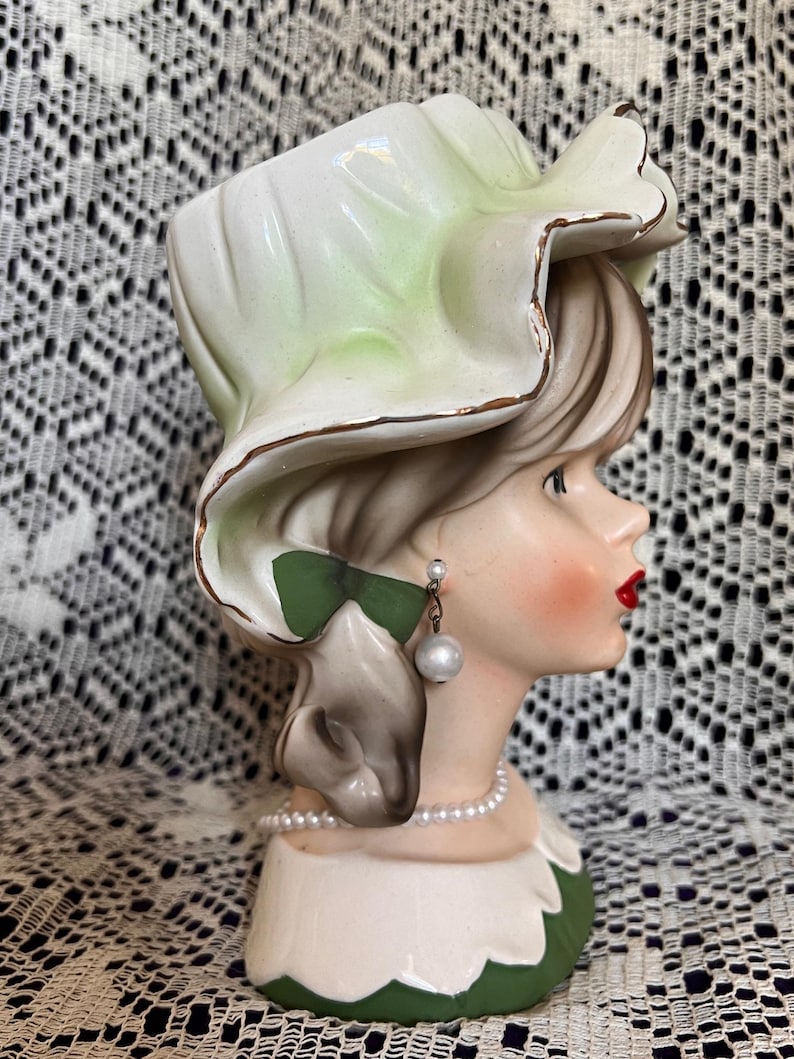 Vintage Relpo Lady Head Vase W/crinkly Hat Large (over 7 1/2inches Tall ...