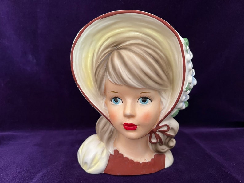 Vintage Relpo Lady Head Vase: Blue Eyed Bonnet Vase, 6 Inch - Etsy