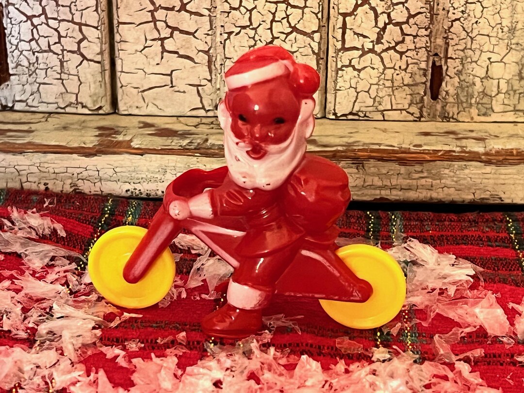 Vintage 1940s Rosbro Santa on Motorcycle Candy Container, Christmas Toy ...