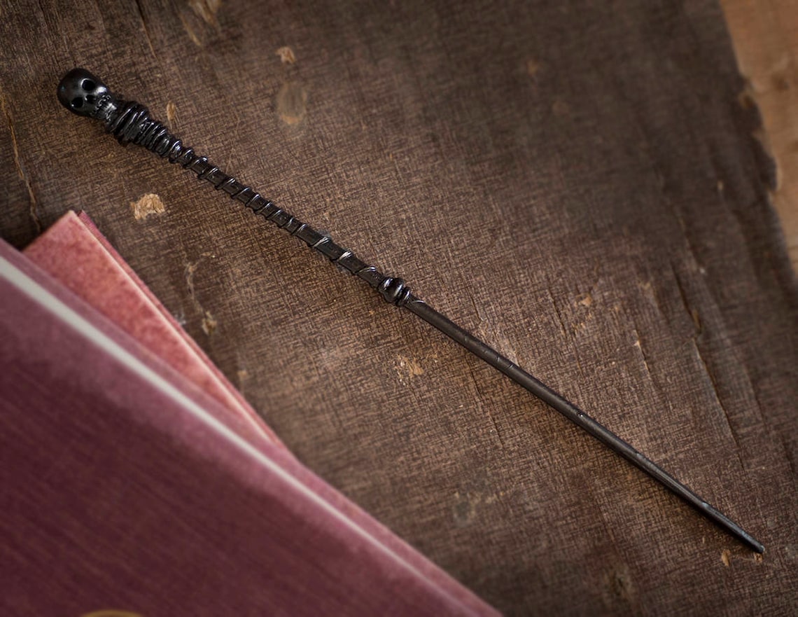 Skull Wand Magic Wand With a Black Skull Black Wand Geek - Etsy