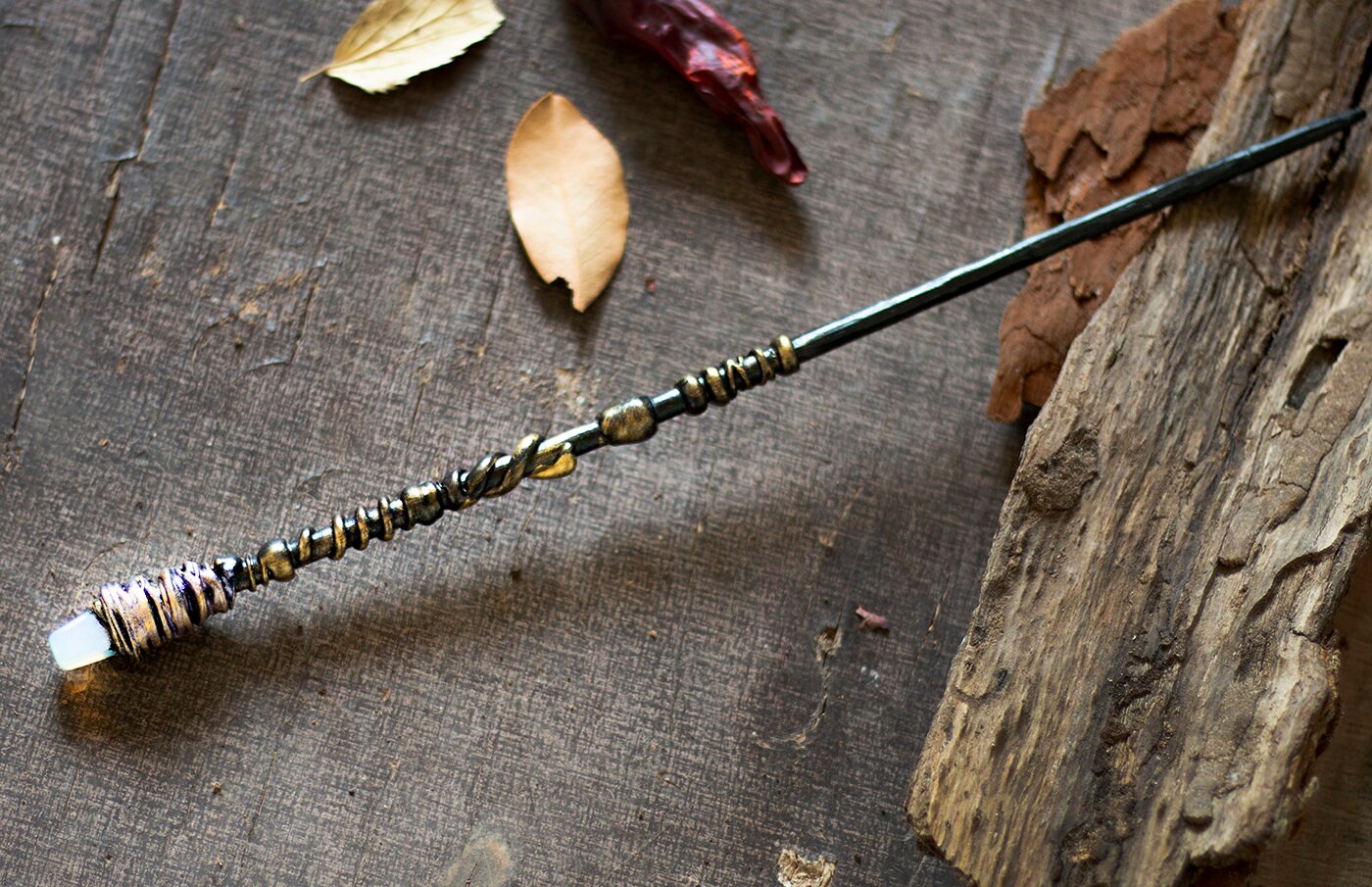 Magic Wand with Quartz Stone top Black and Gold Wand Geek | Etsy