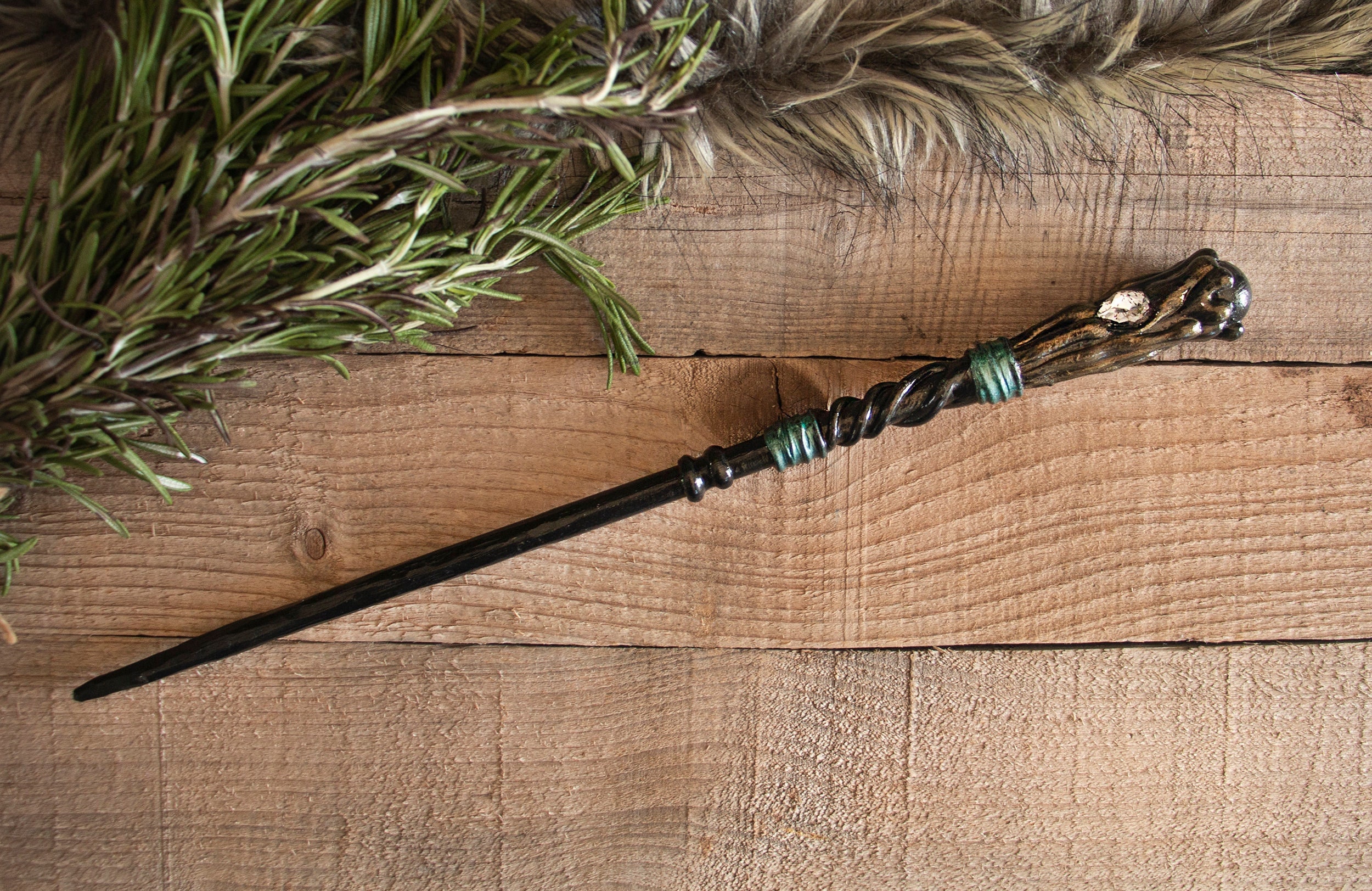 Magic Wand With Two Crystals Gold and Blue Magic Wand Geek - Etsy