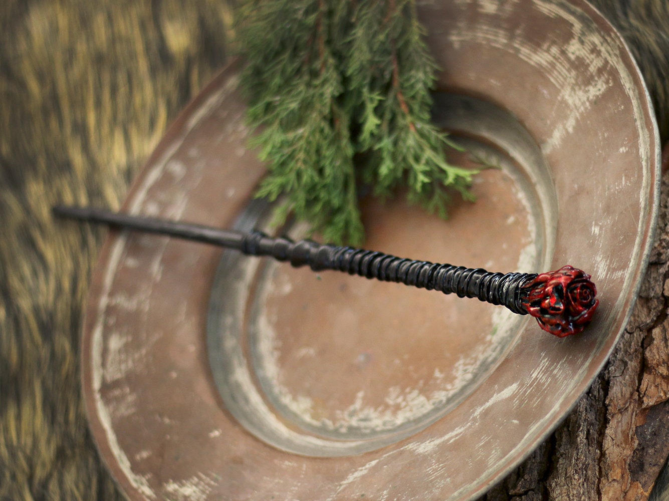Red Rose Wand, Magic Wand With a Rose, Glossy Black Magic Wand, Geek ...