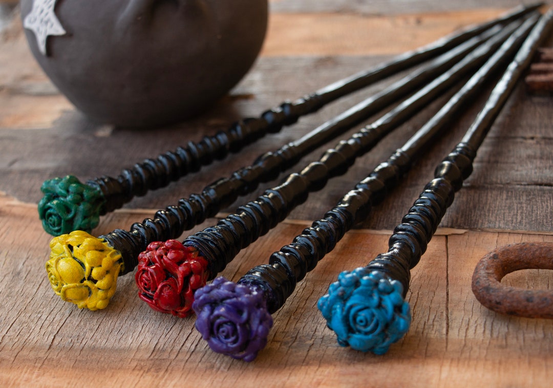 Rose Wand, Choose Color, Magic Wand With a Rose, Glossy Black Magic ...