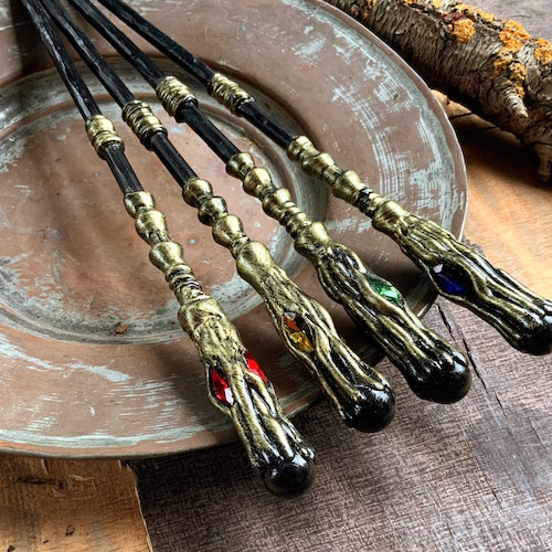 Magic Wand With Two Crystals Gold and Blue Magic Wand Geek - Etsy