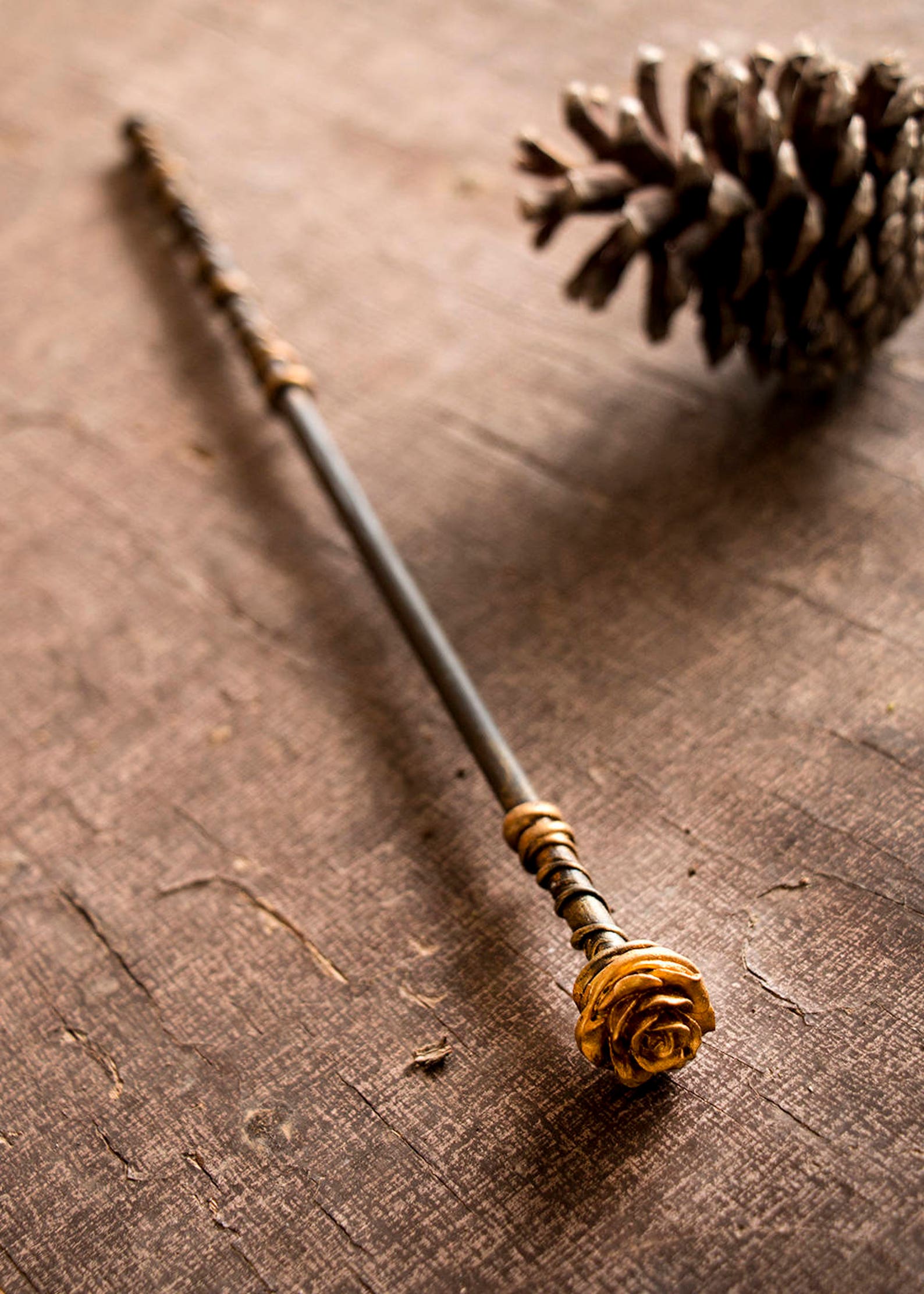 Gold Flower Wand, Rose Wand, Magic Wand With a Gold Rose, Bronze Magic ...
