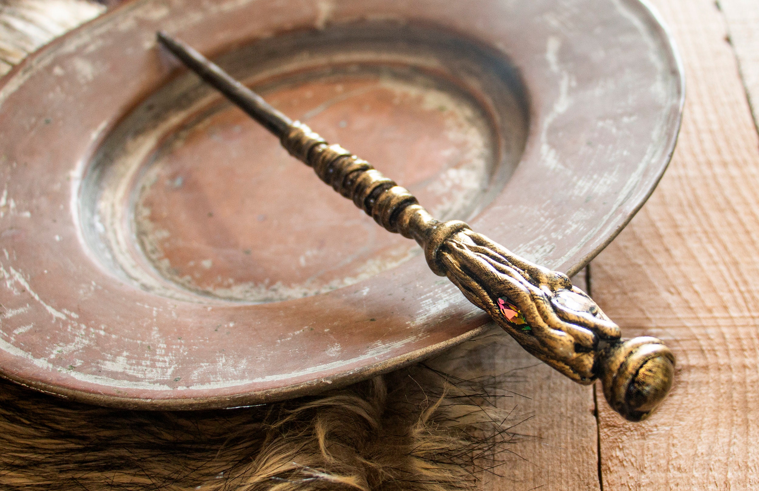 Magic Wand With Four Crystals Gold Magic Wand Geek - Etsy