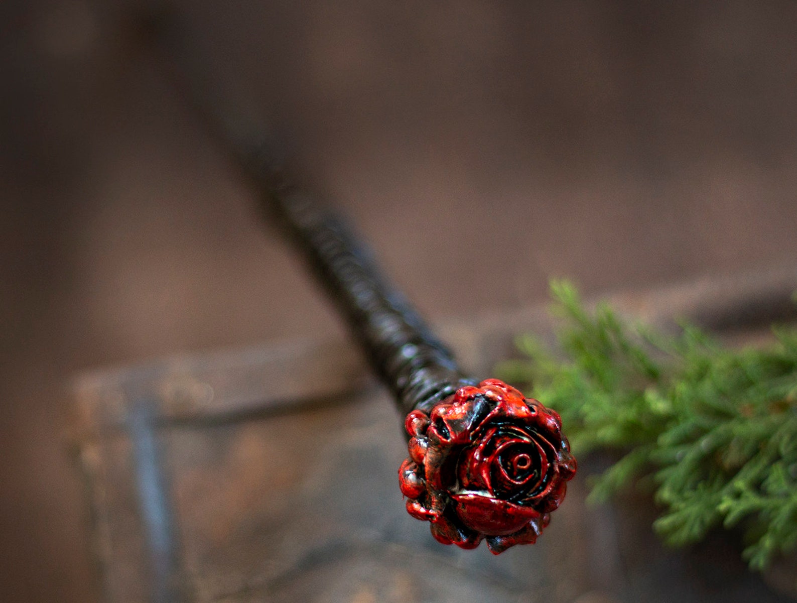 Red Rose Wand, Magic Wand With a Rose, Glossy Black Magic Wand, Geek ...