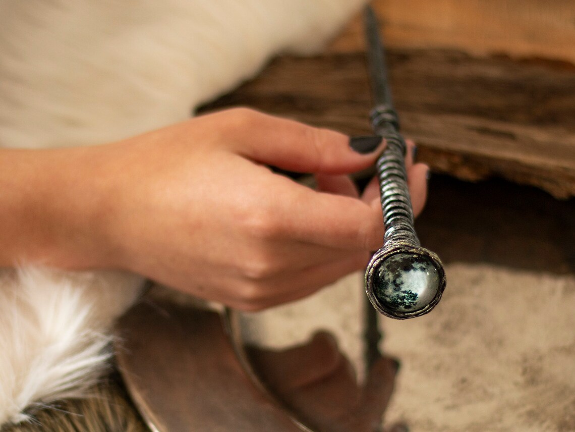 Moon Wand Magic Wand With a Moon Glass Dome Silver Wand | Etsy