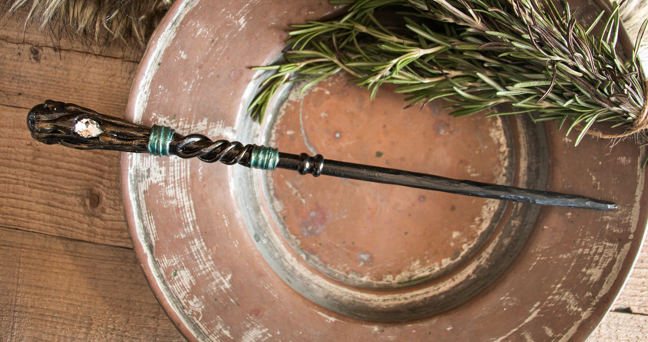 Magic Wand With Two Crystals Gold and Blue Magic Wand Geek | Etsy