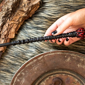 Red Rose Wand, Magic Wand With a Rose, Glossy Black Magic Wand, Geek ...