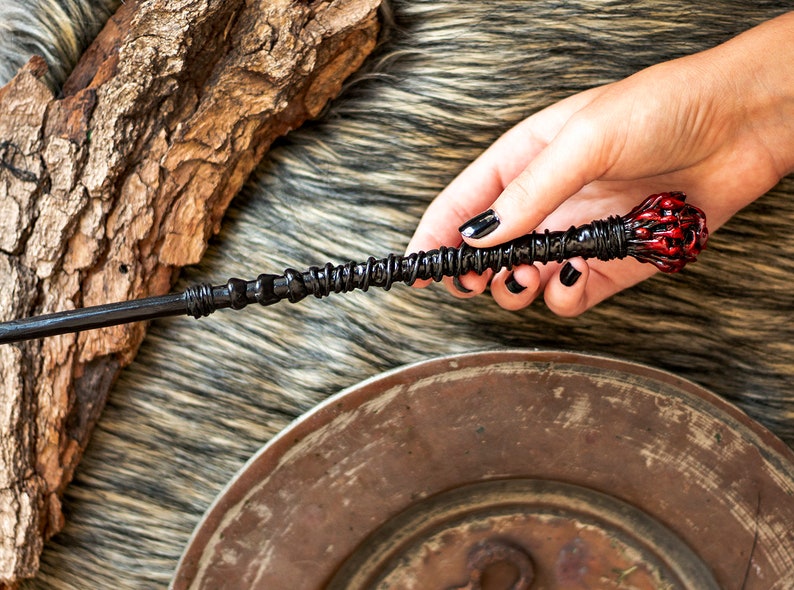Red Rose Wand Magic Wand With a Rose Glossy Black Magic - Etsy