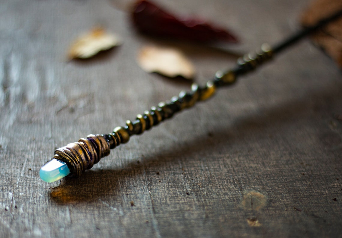 Magic Wand With Quartz Stone Top, Black and Gold Wand, Geek Accessories ...