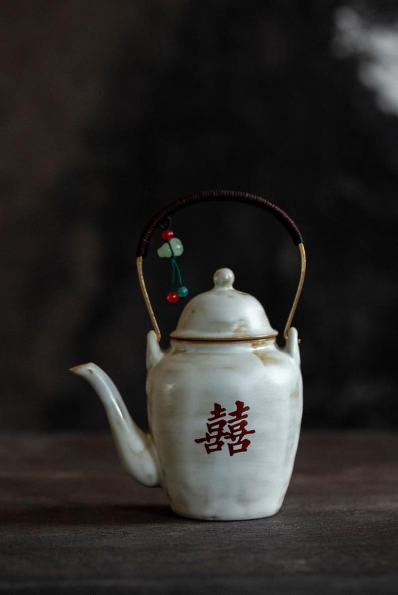 Handmade Porcelain Tea Set: Double Happiness Calligraphy, Chinese ...