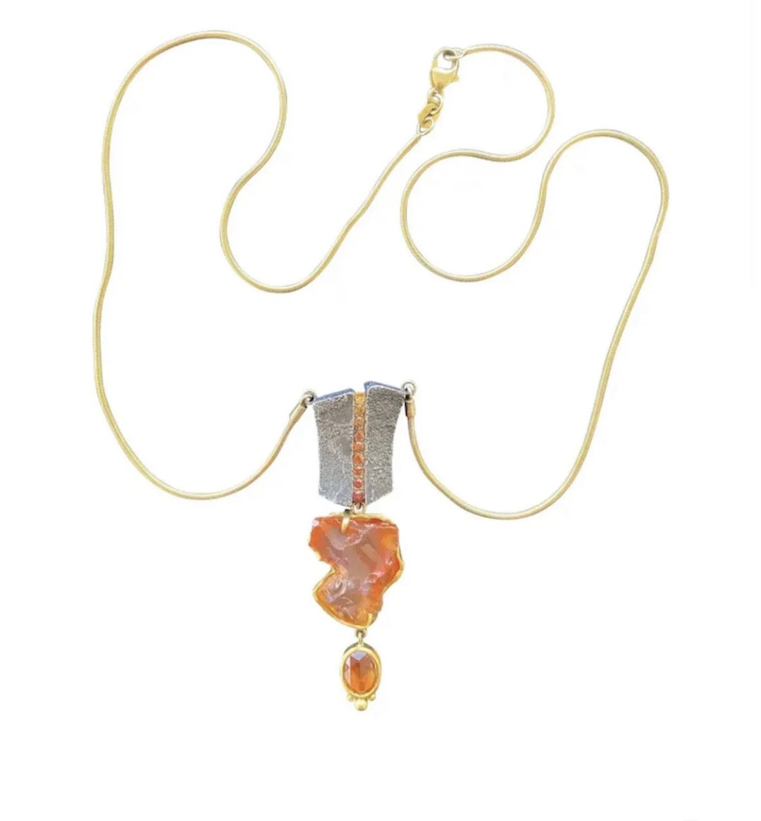 Mexican Fire Opal & Ceylon Sapphire Pendant Necklace - Etsy
