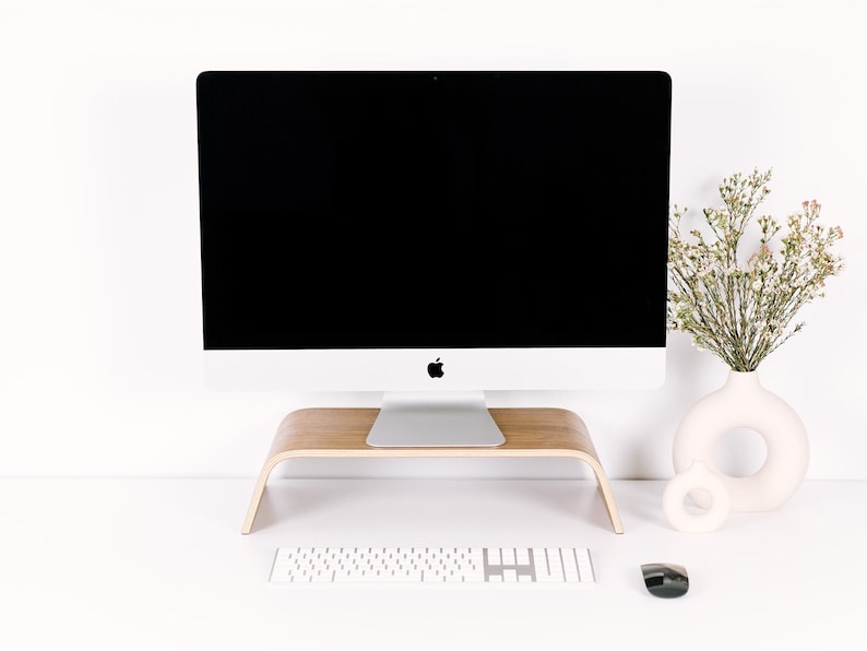 Ergonomic Wood Monitor Stand, MacBook Pro Laptop Riser, Walnut Desk ...