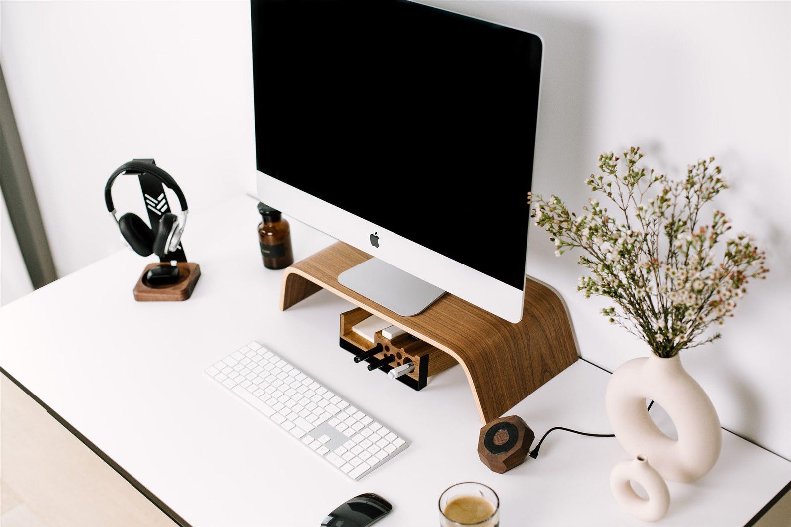 Walnut Monitor Stand, Imac Desk Shelf, Workspace Accessories, Stand ...