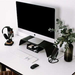 Ergonomic Wood Monitor Stand, MacBook Pro Laptop Riser, Walnut Desk ...