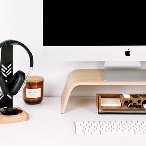 Ergonomic Wood Monitor Stand, MacBook Pro Laptop Riser, Walnut Desk ...