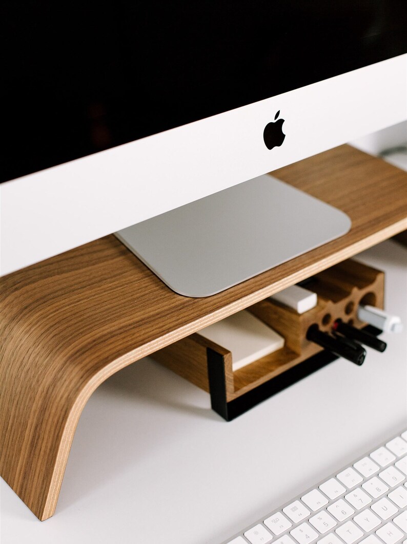 Ergonomic Wood Monitor Stand, Walnut Desk Riser, Home Office Accessory ...