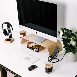 Ergonomic Wood Monitor Stand, MacBook Pro Laptop Riser, Walnut Desk ...
