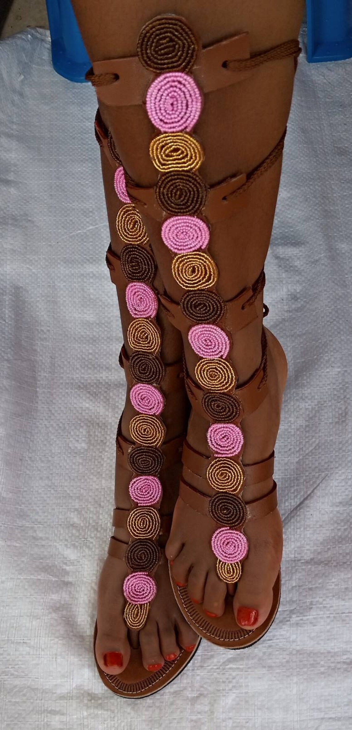 ON SALE Long Gladiator Sandals Women Beaded Gladiators - Etsy