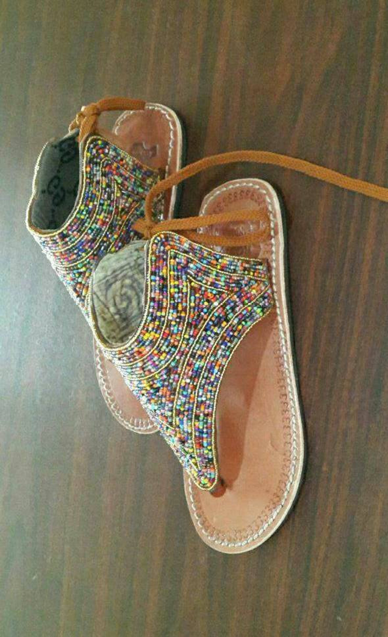 ON SALE Brown Leather Sandal Beaded Sandal Masai Sandal - Etsy