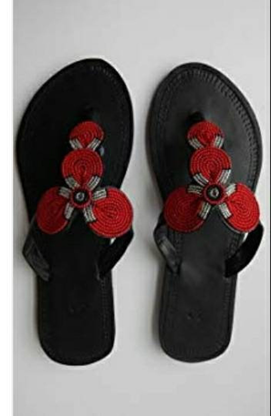 ON SALE Beaded Shoes - Kenyan Sandals - Women Sandals - Red and Black ...
