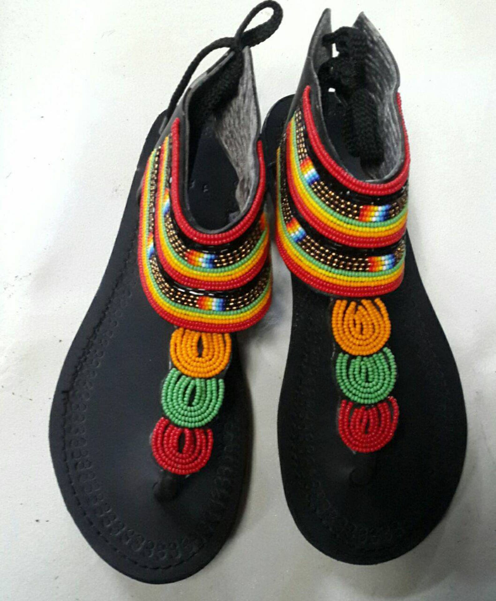 ON SALE Masai Sandals, Leather Sandals, Beaded Sandals, Yellow Beaded ...