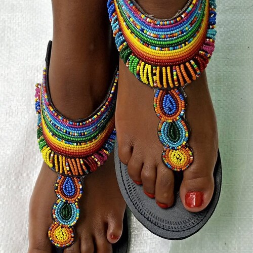 ON SALE Maasai Sandal African Beaded Sandal Kenyan - Etsy