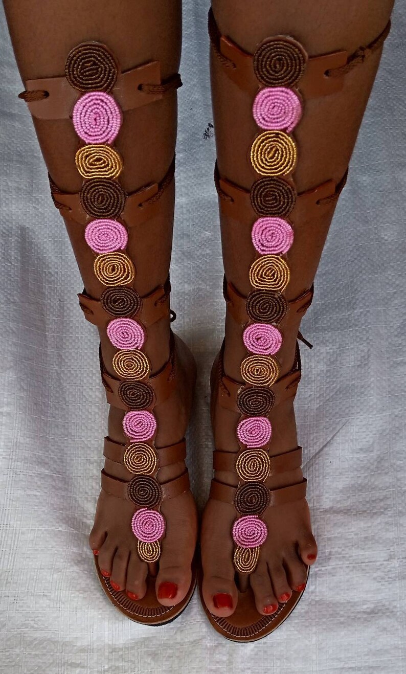 ON SALE Long Gladiator Sandals Women Beaded Gladiators - Etsy