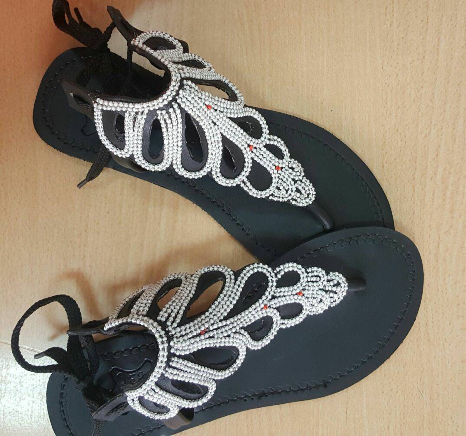 ON SALE White Bead Sandals Masai Sandals Flat Sandals - Etsy