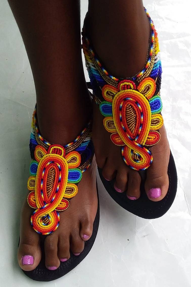 ON SALEWomen leather sandals Beaded sandals Masai sandals | Etsy