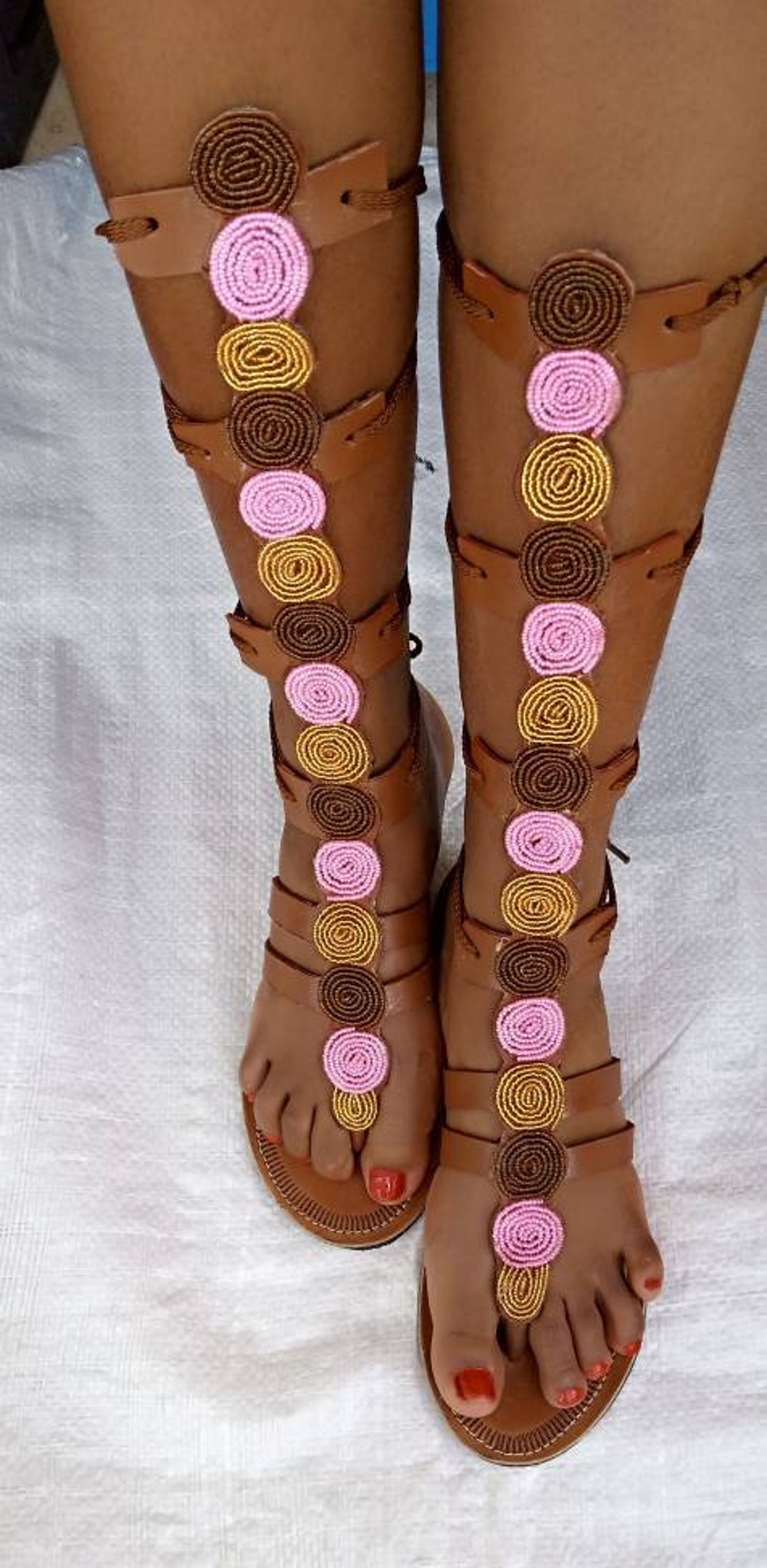 ON SALE Long Gladiator Sandals Women Beaded Gladiators - Etsy