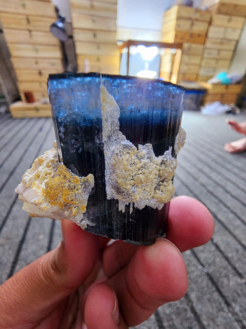 Blue Indicolite Tourmaline Crystal With Albite, Afghanistan Mineral ...
