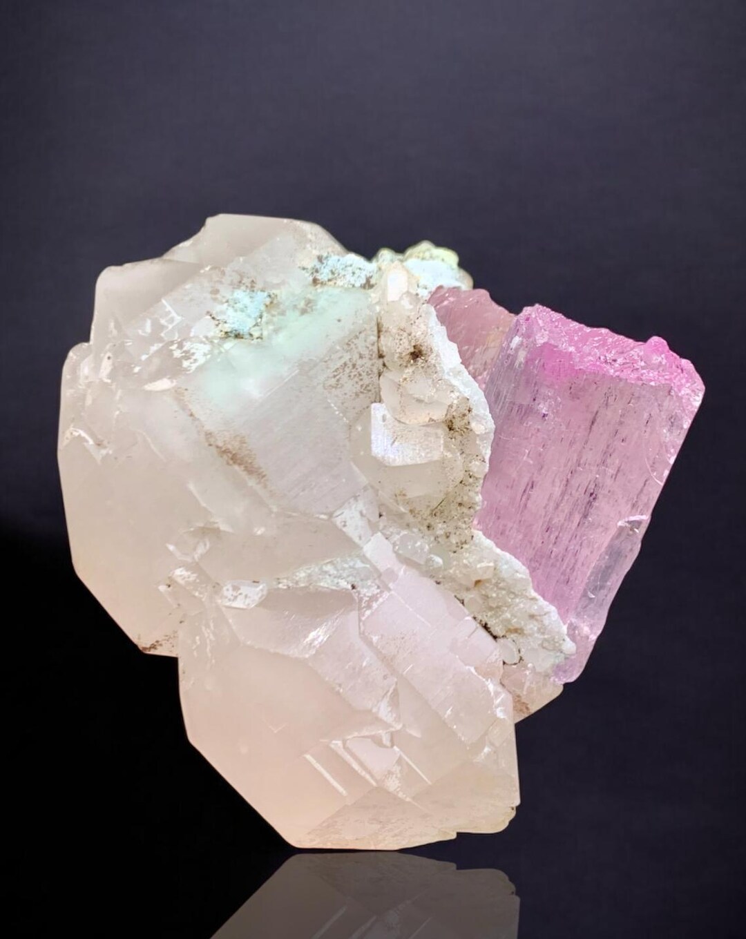 Natural Pink Colour Fluorescent Kunzite Crystal on Quartz Specimen From ...