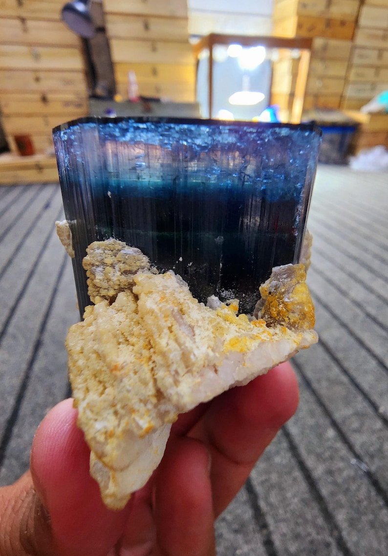 Blue Indicolite Tourmaline Crystal With Albite, Afghanistan Mineral ...