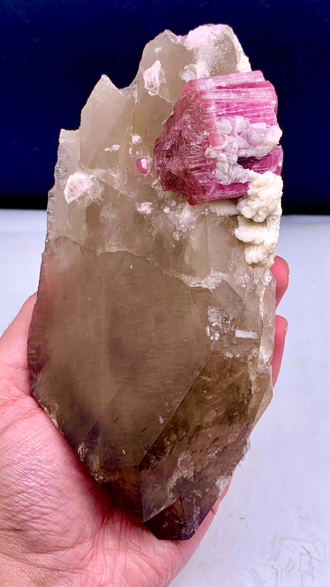 Gemmy Red-color Tourmaline Crystal With Smoky Quartz : 880 Grams ...