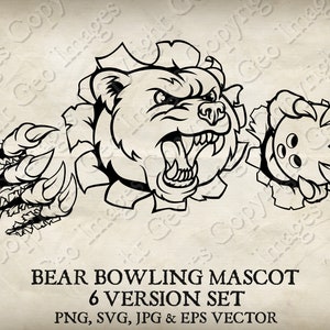 Bear Grizzly Bowling Ball Claws Mascot Bears Logo Cartoon. 6 Versions ...