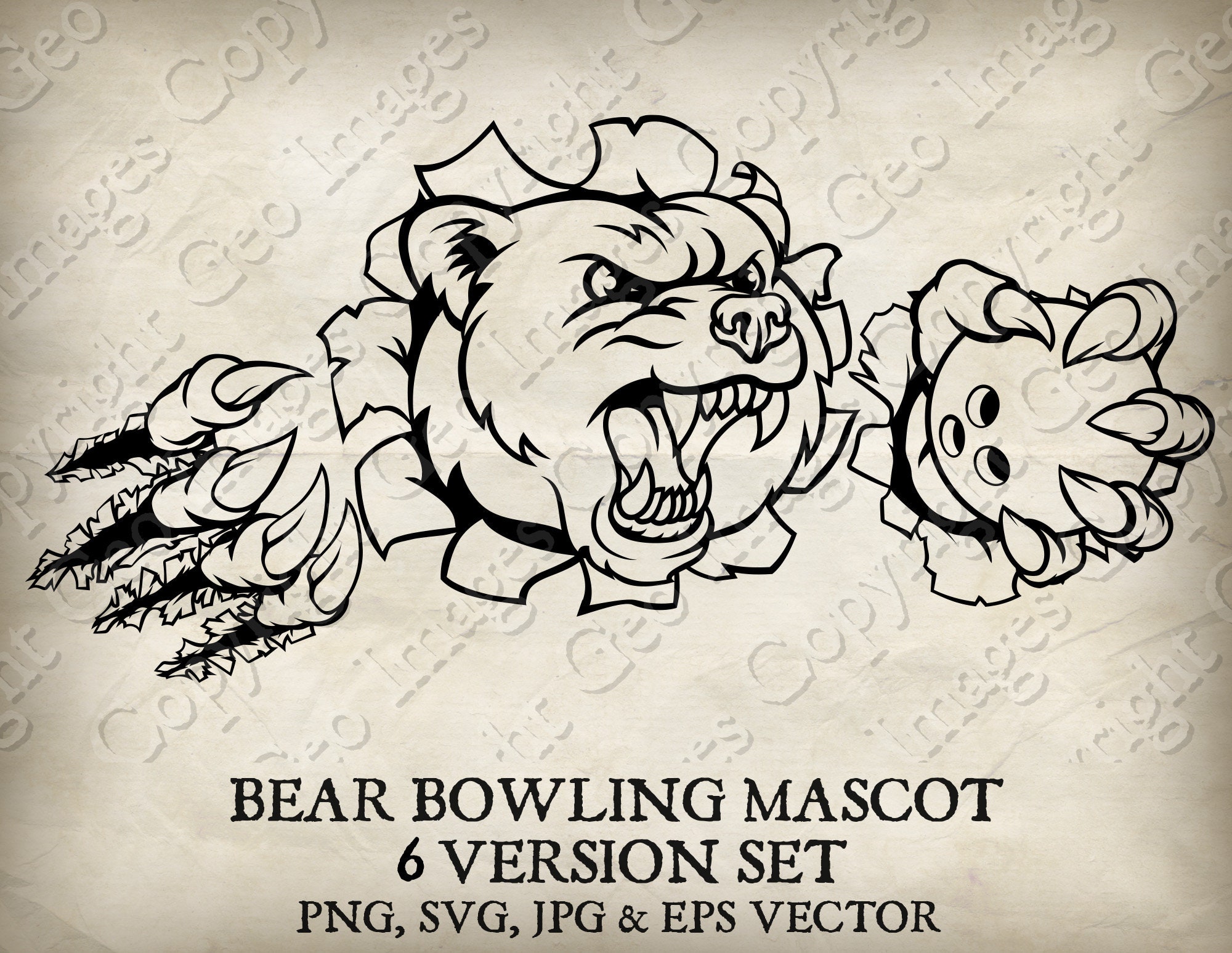 Bear Grizzly Bowling Ball Claws Mascot Bears Logo Cartoon. 6 Versions ...