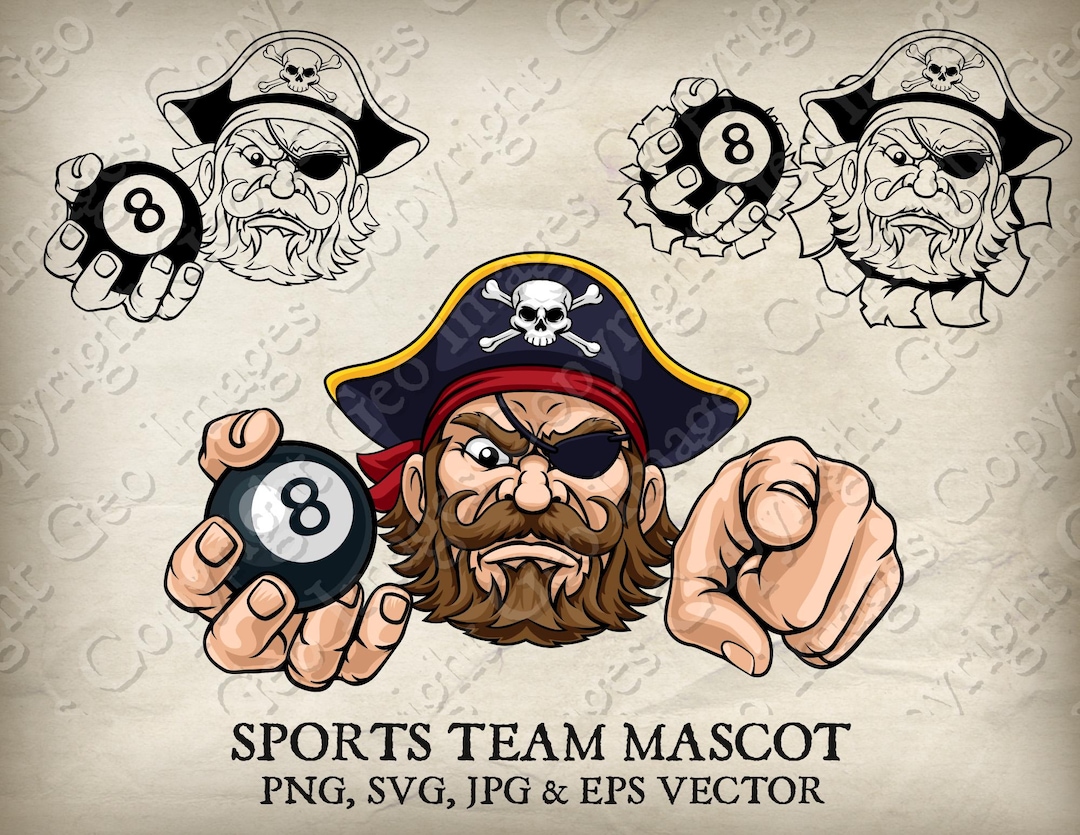 Pirate Captain Raider Pool Billiards 8 Black Eight Ball Mascot ...