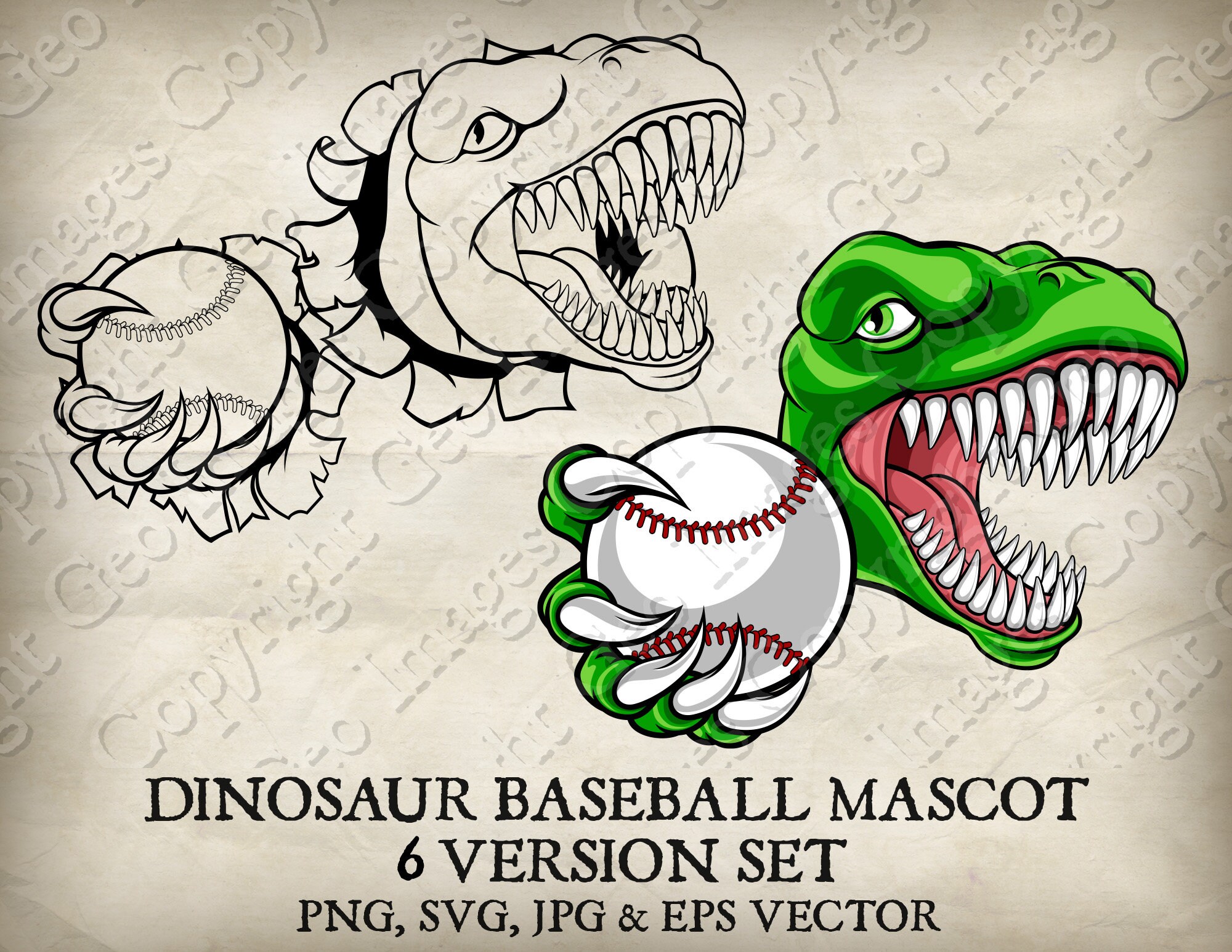 Dinosaur T Rex Raptor Holding Baseball Ball in Claw Team Mascot Logo ...