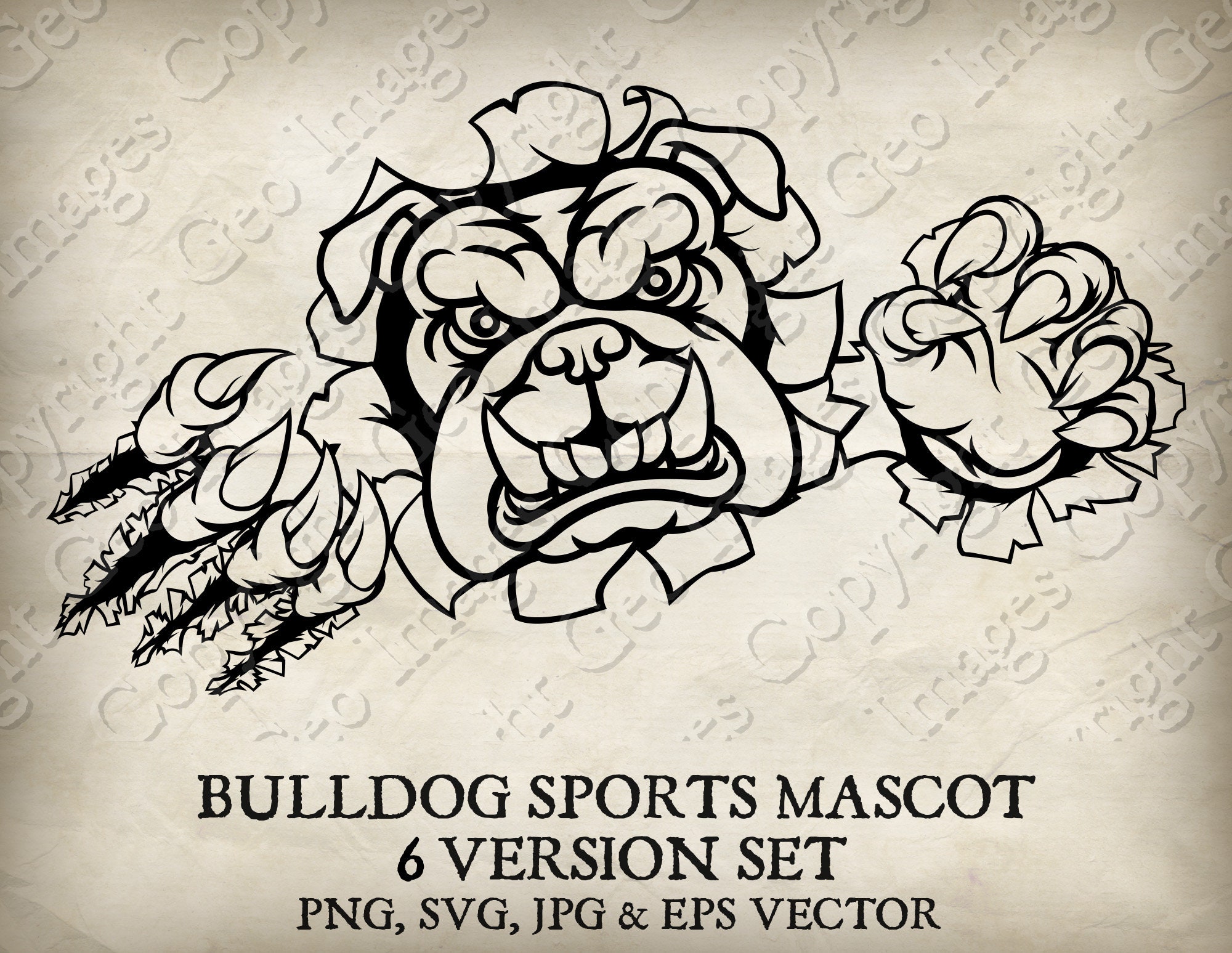 Bulldog Dog Claws Sports Mascot Bulldogs Face Cartoon Logo 6 Versions ...
