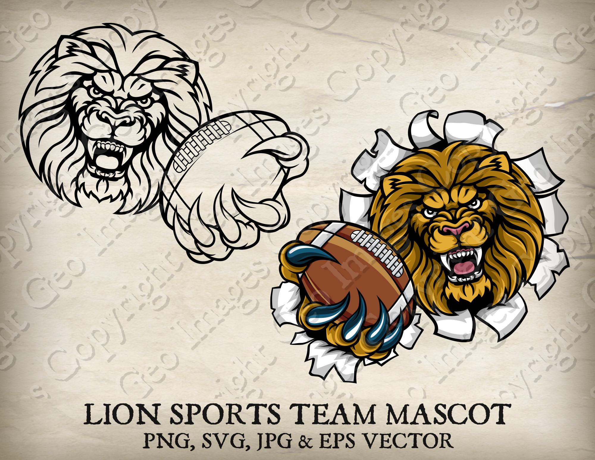 Lion American Football Ball Claws Mascot Lions Sports Team Logo Cartoon ...