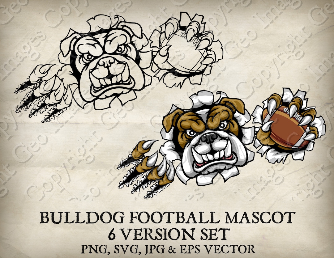 Bulldog Dog Holding American Football Ball in Claw Mascot Bulldogs ...