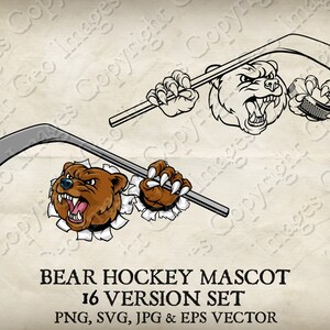 Bear Grizzly Hockey Mascot Bears Logo Cartoon. 16 Versions. Holding Ice ...
